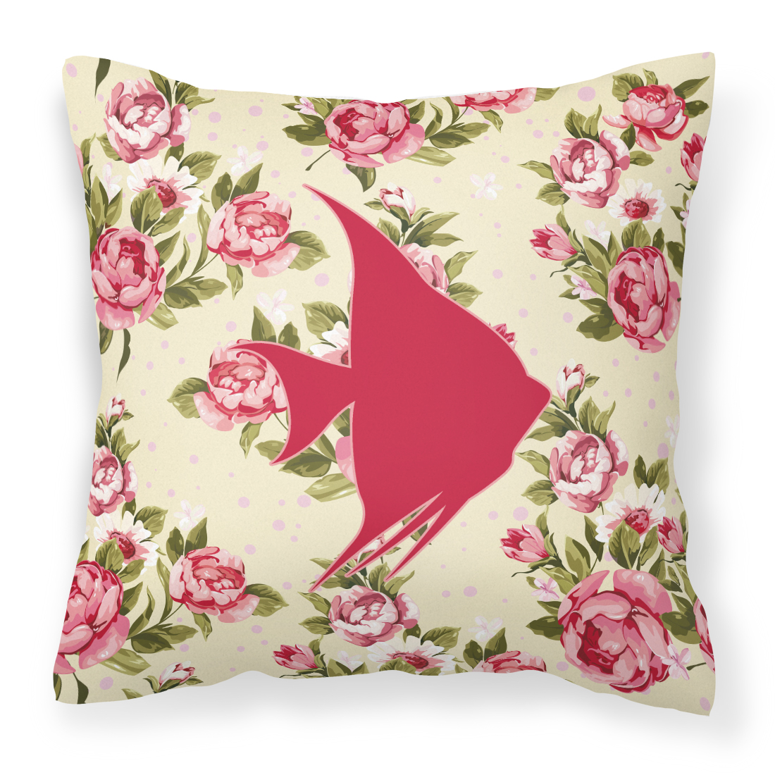 Fish - Angel Fish Shabby Chic Yellow Roses Fabric Decorative Pillow ...
