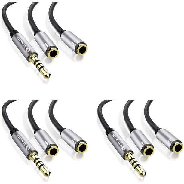 Headphone Y Splitter[3-Pack] Mic and Audio Combo Adapter Female to Male ...