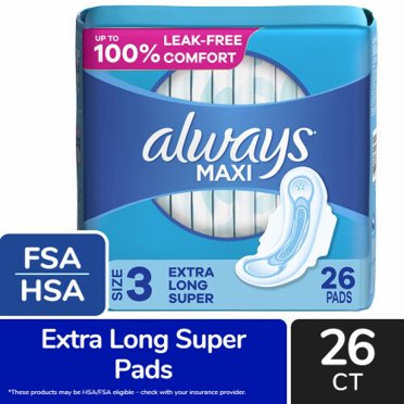 Always Maxi Size 2 Long Super Pads with Wings, Overnight Protection (90 ...