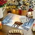 7 Piece Linen Table Runner and Placemats Set, Winter Deer Snow Stream ...