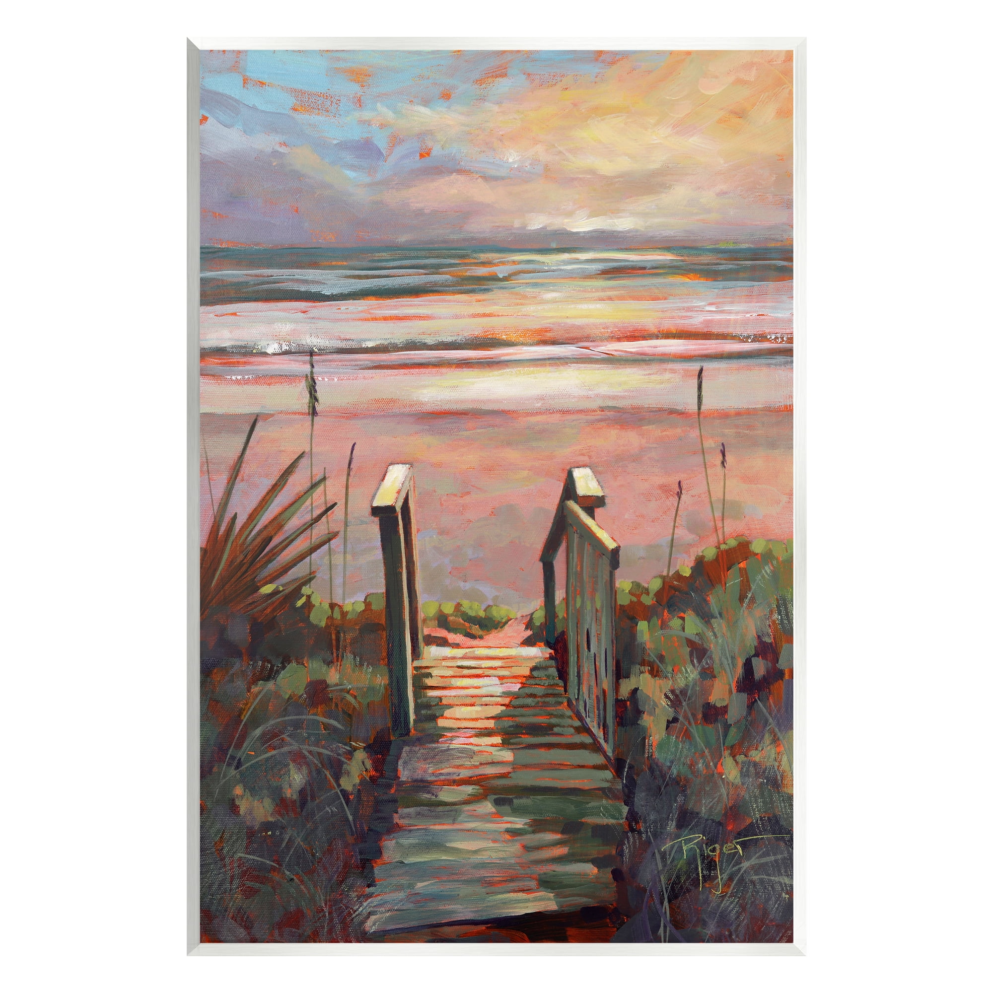 Stupell Industries Beach Shore Sunset Boardwalk Path Coastal Painting ...