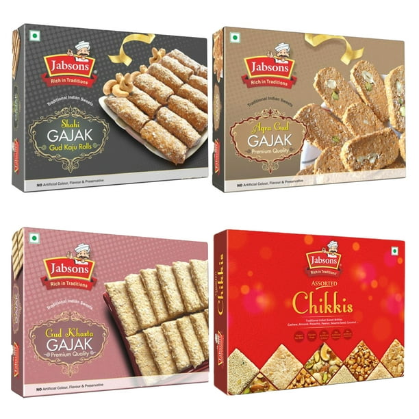 Jabsons - Assorted Traditional Sweets (4 in 1), Shahi Gajak, Agra Gud ...