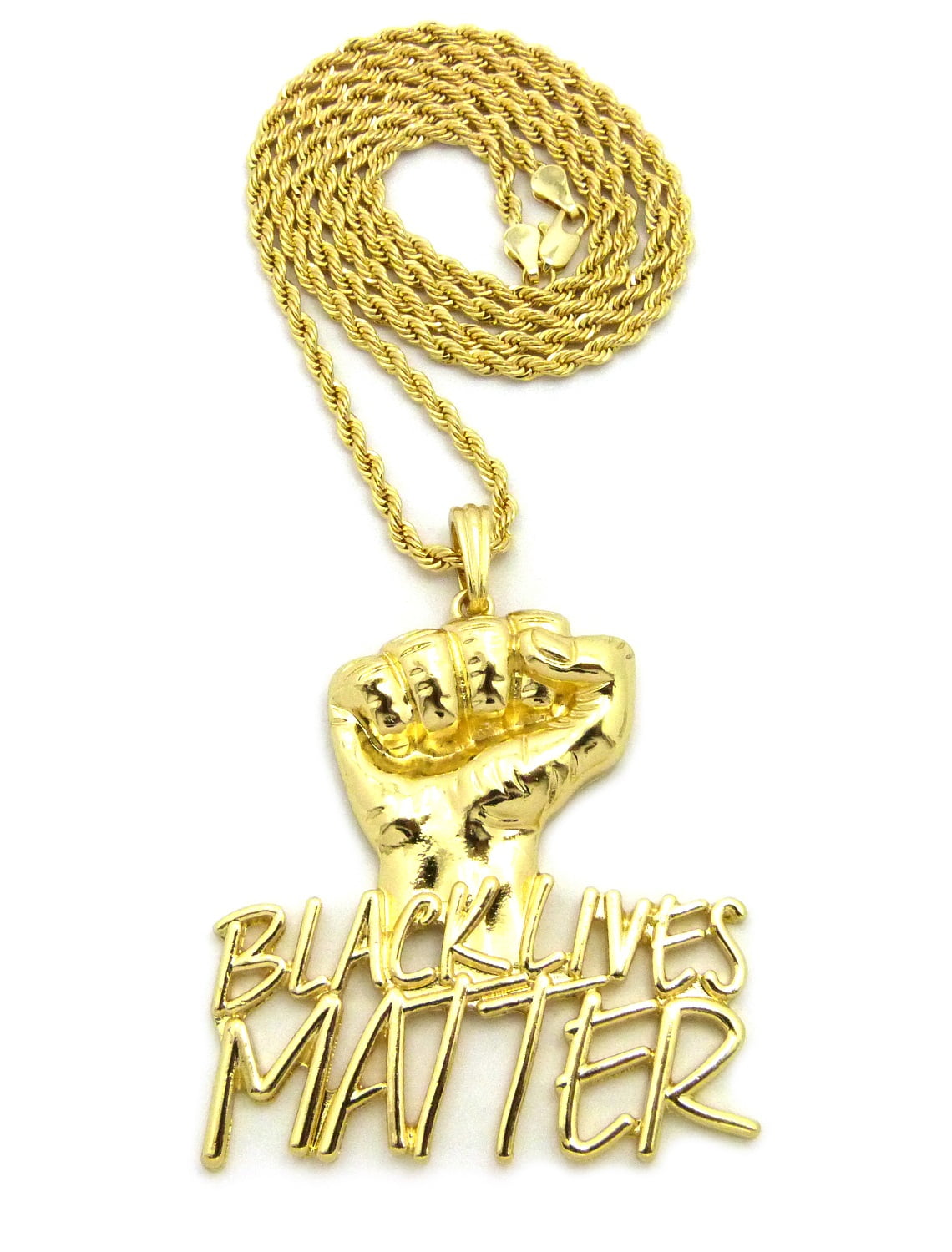 Polished Raised Fist Black Lives Matter with Gold-Tone Chain Necklace ...