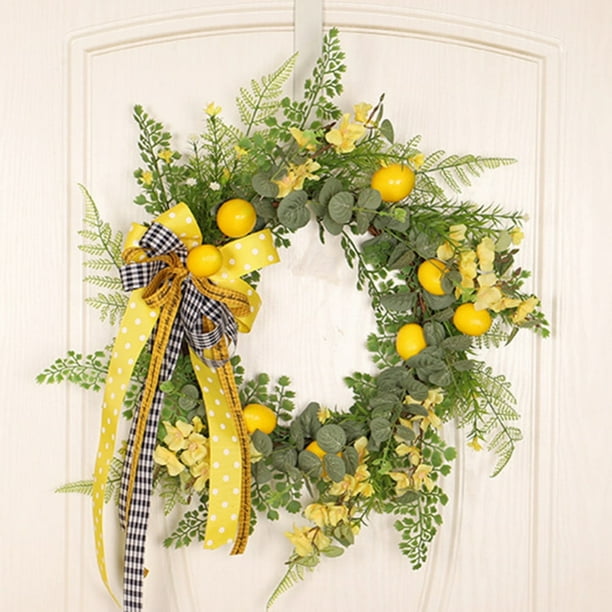 Lemon Wreath Spring Wreaths for Front Door with Artificial Lemon Fruit ...