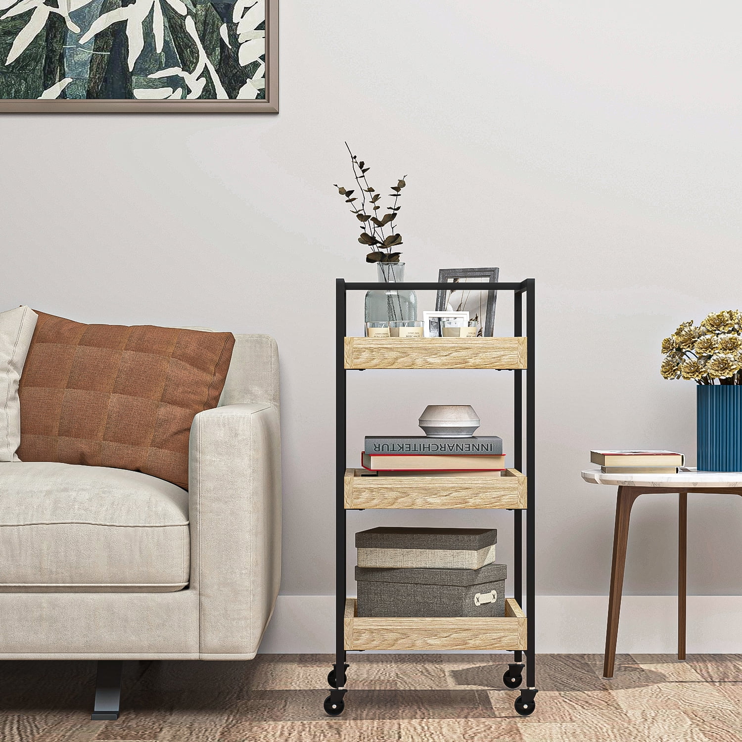 Topcobe 3 Tier Rolling Storage Cart for Bathroom Laundry Room, Modern ...