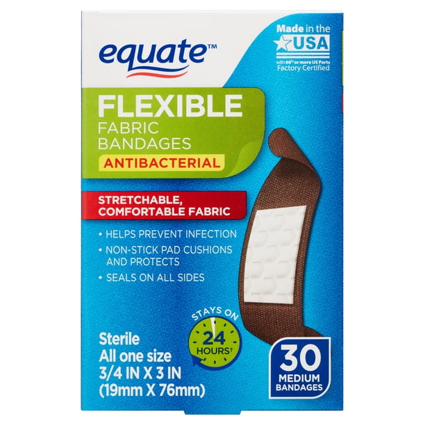 Equate Antibacterial Flexible Fabric Bandages, Medium, 30 Count ...