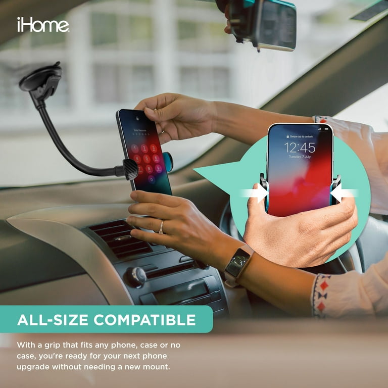 iHome Phone Mount for Cars with Adjustable Grip and 360 Rotating Neck Adjustable Gooseneck Black Blue