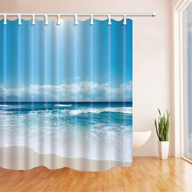 Artjia Tropical Island Waves Rock Beach 84 Inches Polyester Fabric Bath