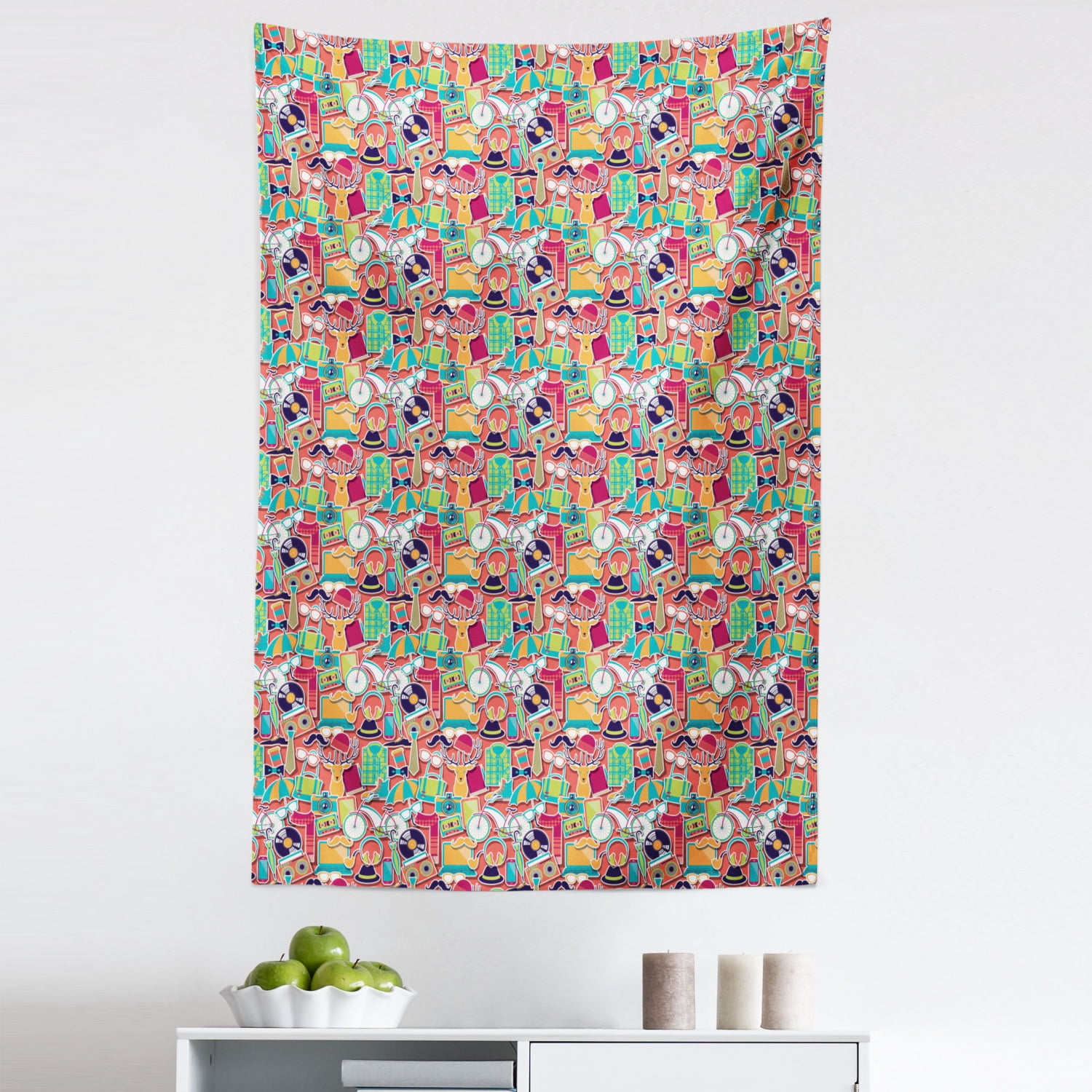 Hipster Tapestry, Funky Pattern with Various Hipster Elements Urban ...