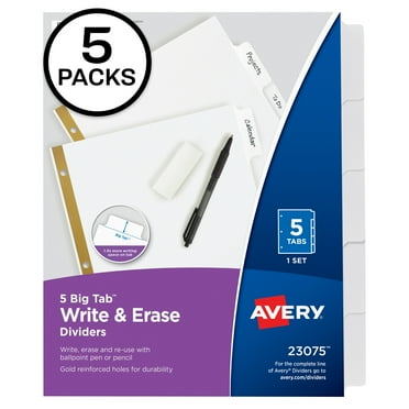 Avery Big Tab Printable Large White Label Dividers with Easy Peel, 8 ...
