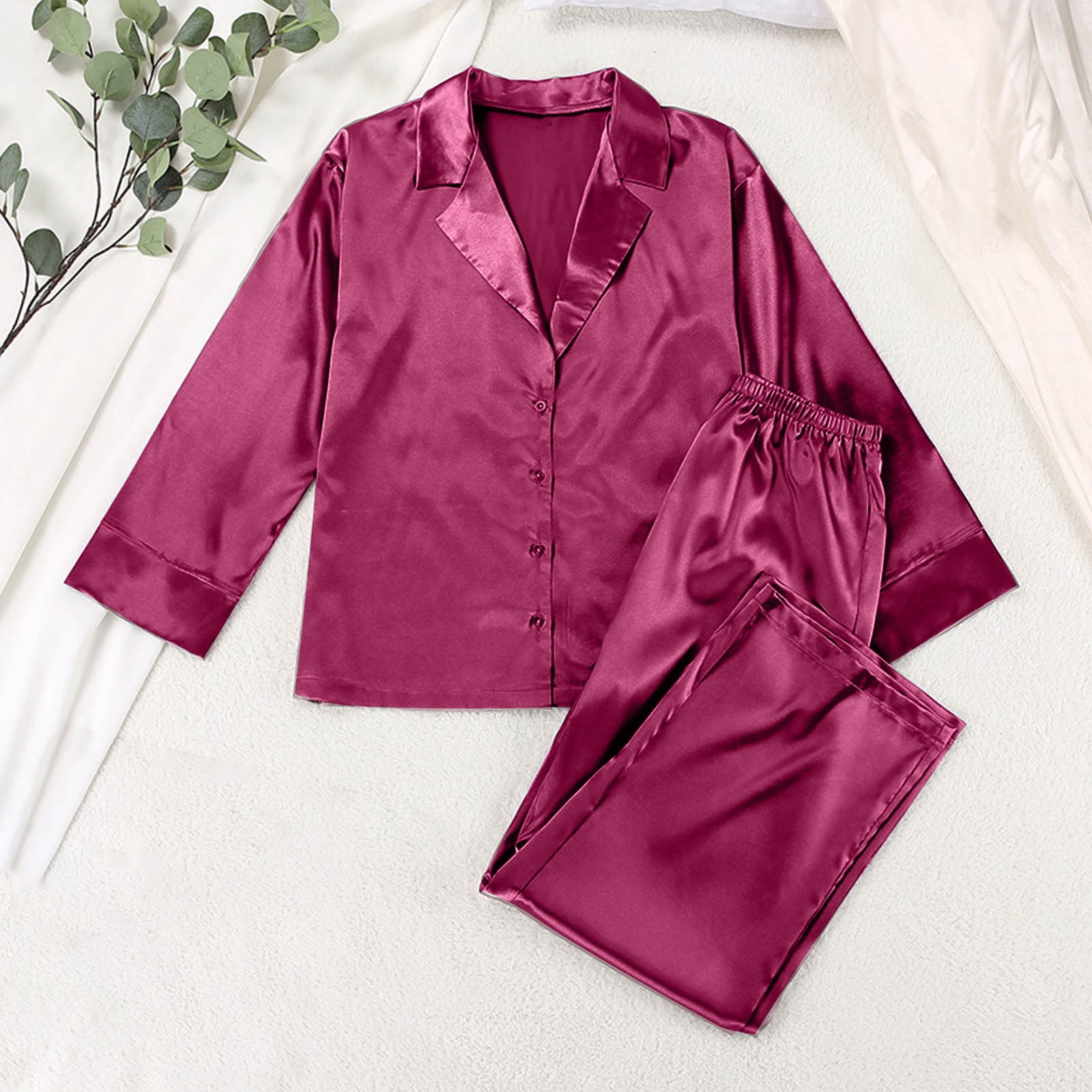 Click here for Timegard Womens 2 Piece Satin Pajamas Sets Lapel V... prices