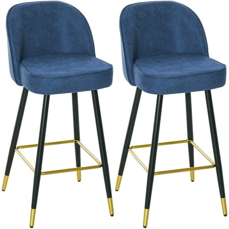 HOMCOM Bar Height Bar Stools Set of 2, Upholstered Barstools with Back ...