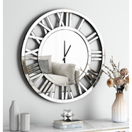Round Mirror Wall Clock - 24" Modern Clocks Mirrored Wall Decor for ...