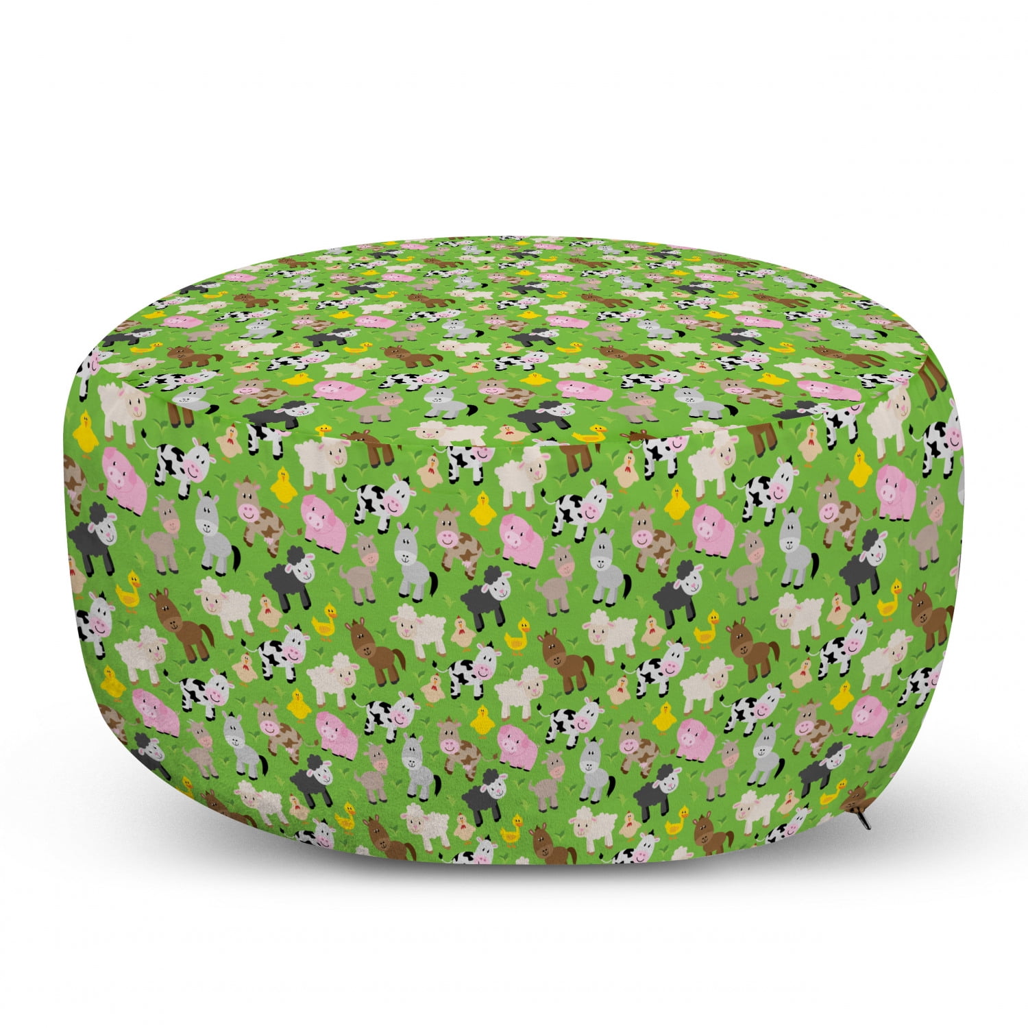 Pig Pouf Cover with Zipper, Creatures Barnyard Themed Pattern with ...