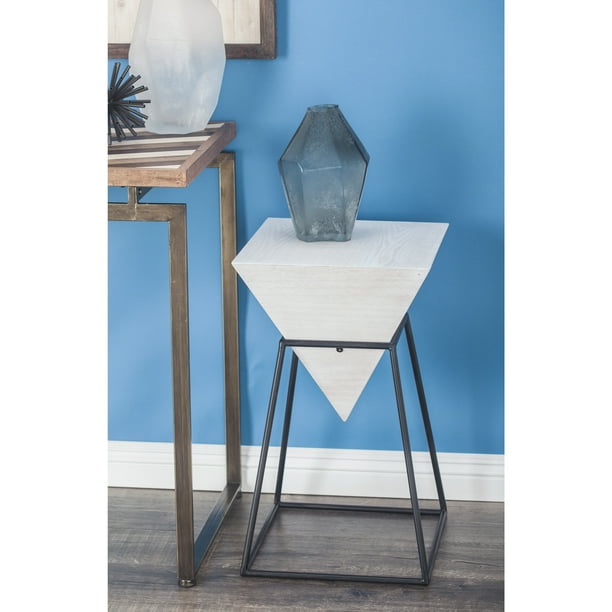 DecMode 14" x 24" White Wood Inverted Pyramid Geometric Accent Table ...