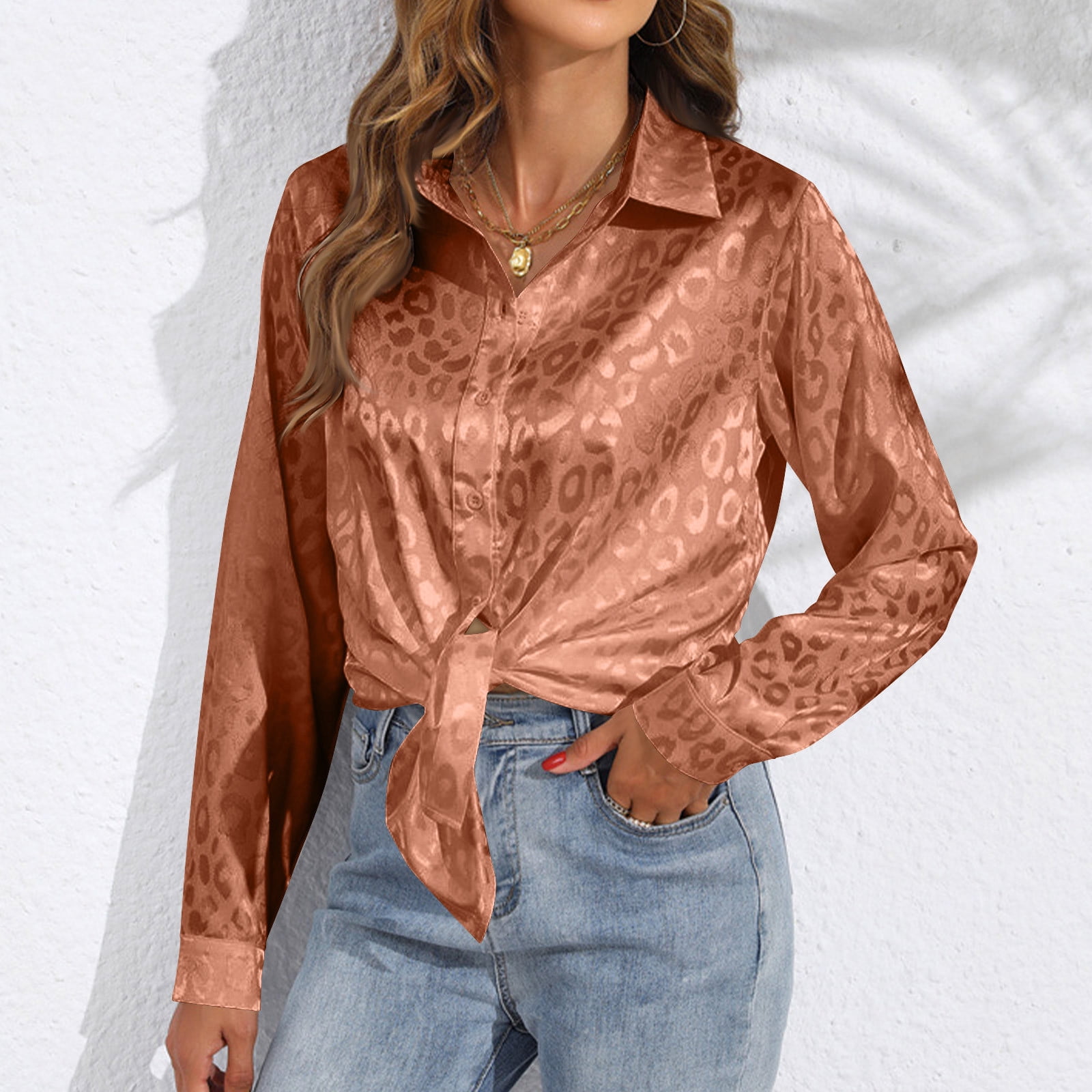 Click here for Aherbiu Satin Shirts For Women Button Down Long Sl... prices