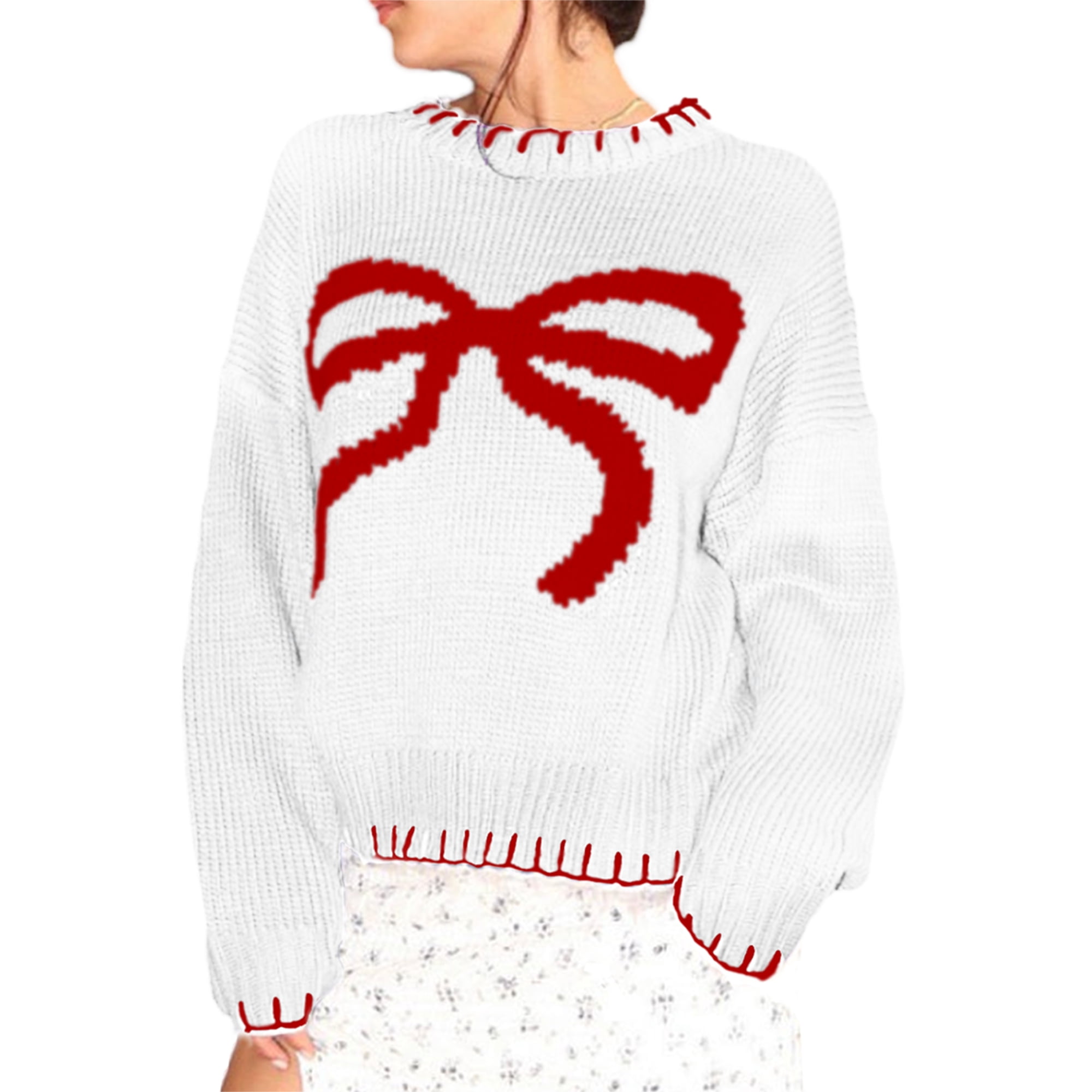 Click here for Gupgi Women Sweaters Casual Warm Bow Print Long Sl... prices