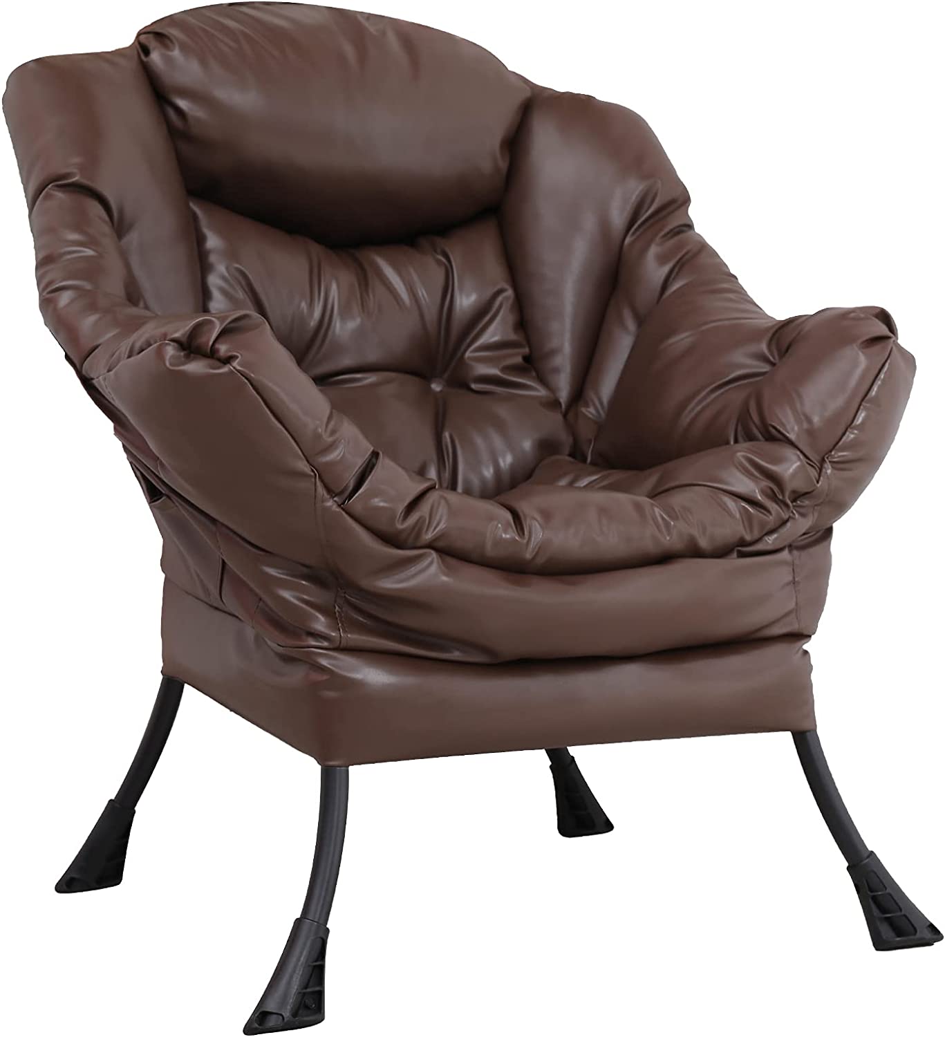 SOCIALCOMFY Modern PU Leather Lazy Chair - Comfy Upholstered Single ...