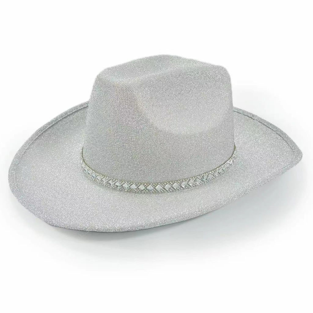 Shimmering Cowgirl Hat Silver Hat with Glistening Glitter Wedding ...