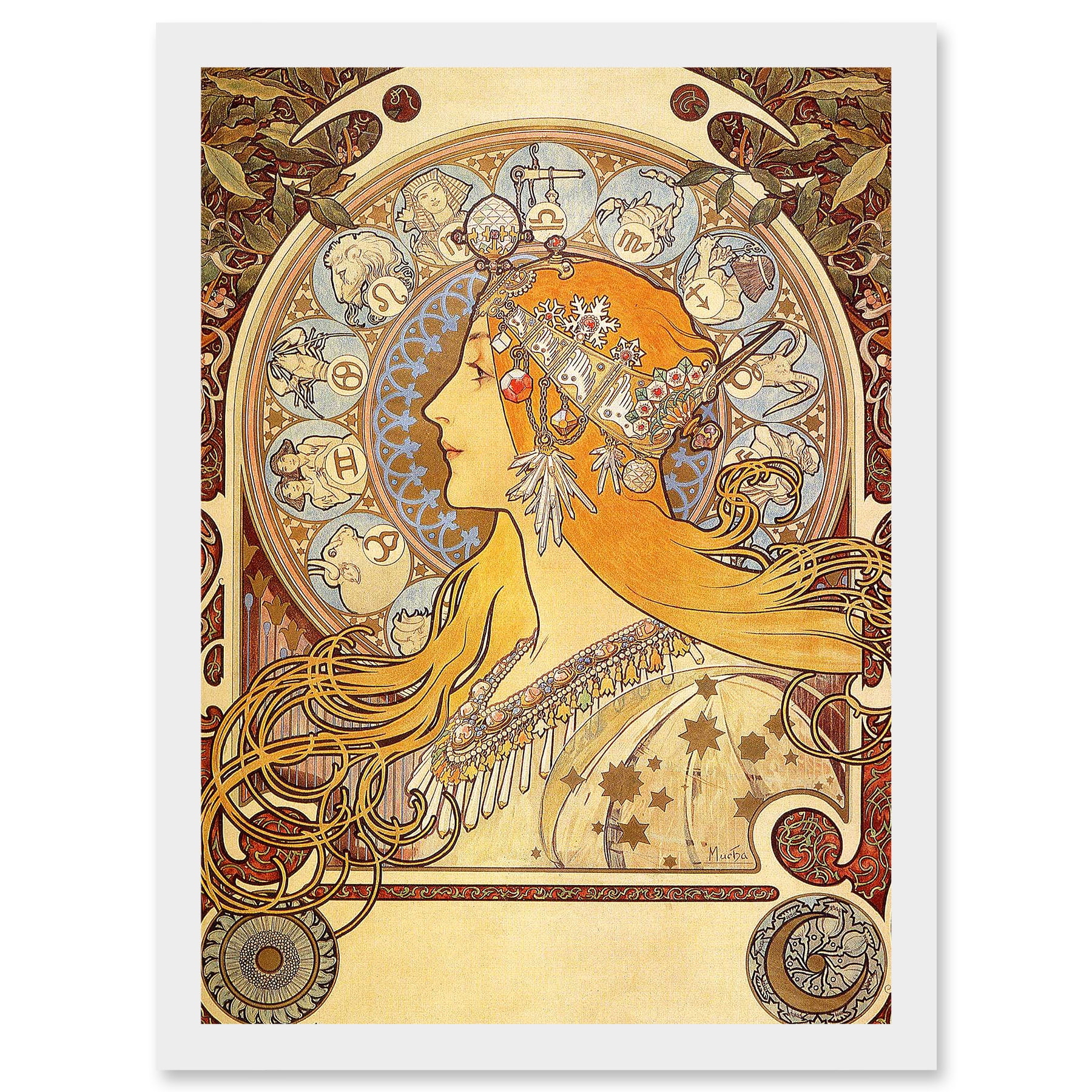 Alphonse Mucha Zodiac 1896 Art Nouveau Orange Gold Painting A4 Artwork ...
