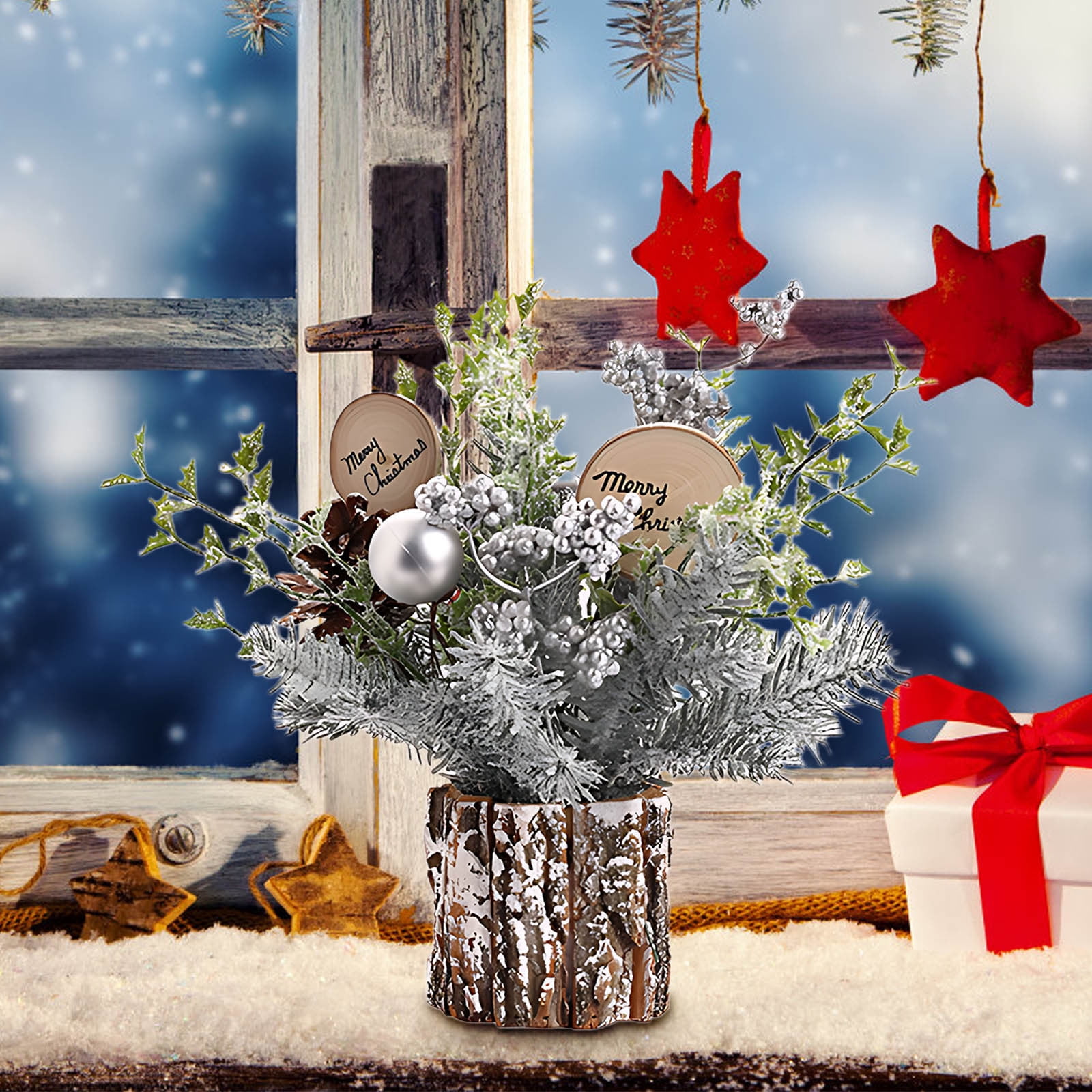 COM1950s Mini Christmas Tree,Flocked Artificial Pine Cone Decor with ...