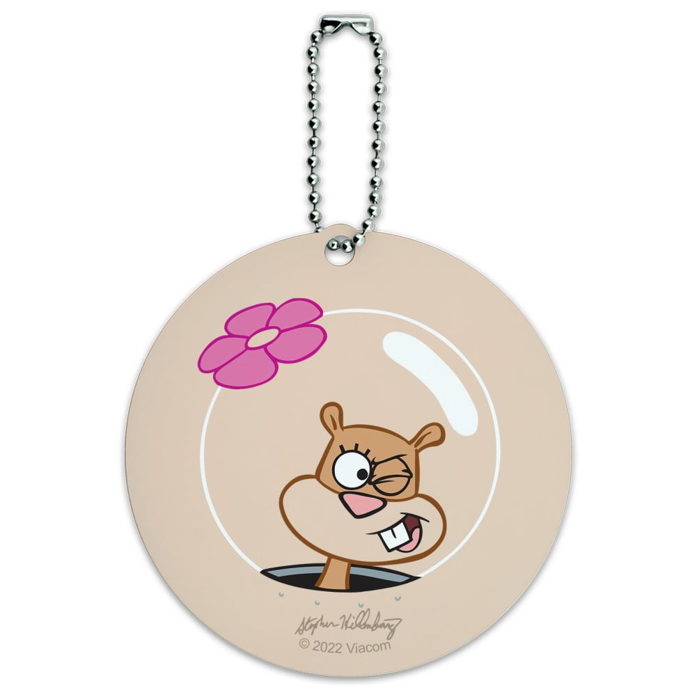 SpongeBob Sandy Wink Face Round Luggage ID Tag Card Suitcase Carry-On ...