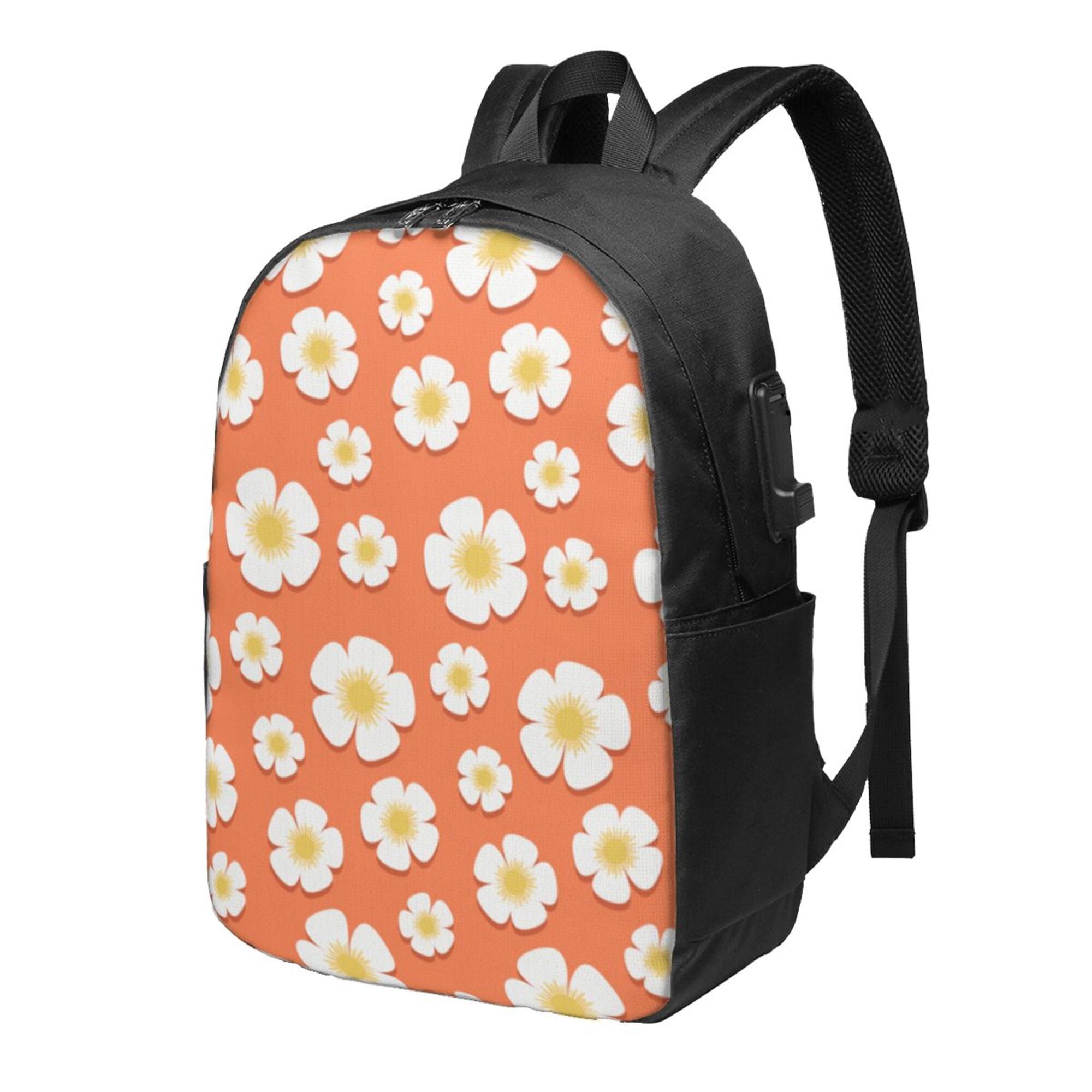 YFYANG 17" Laptop Backpack, White Flower Pattern Fashion Travel Work ...