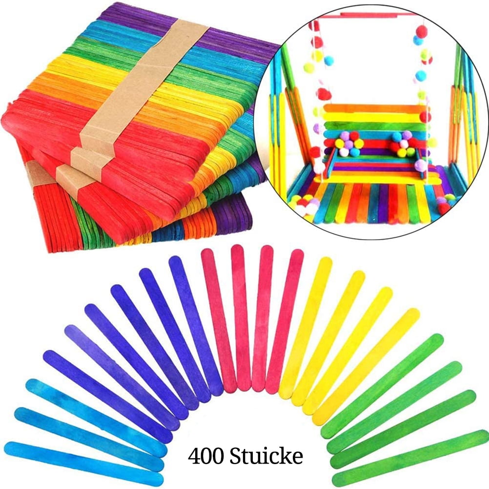 Bestope 400Pcs Colorful Wood Craft Sticks Wooden Popsicle Ice Cream ...
