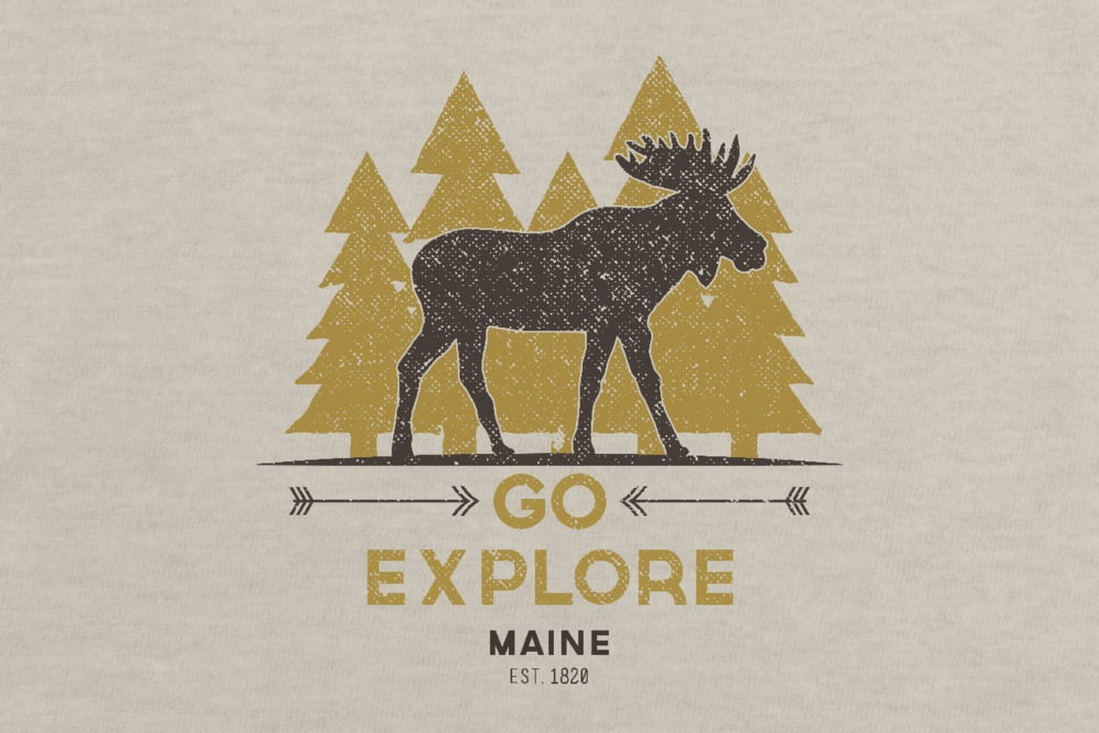 Maine, Go Explore, Vector Moose and Trees (16x24 Giclee Gallery Art ...