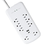 Hyper Tough Surge Protector with 8 Outlets, 2 USB Ports, 10 ft Braided ...