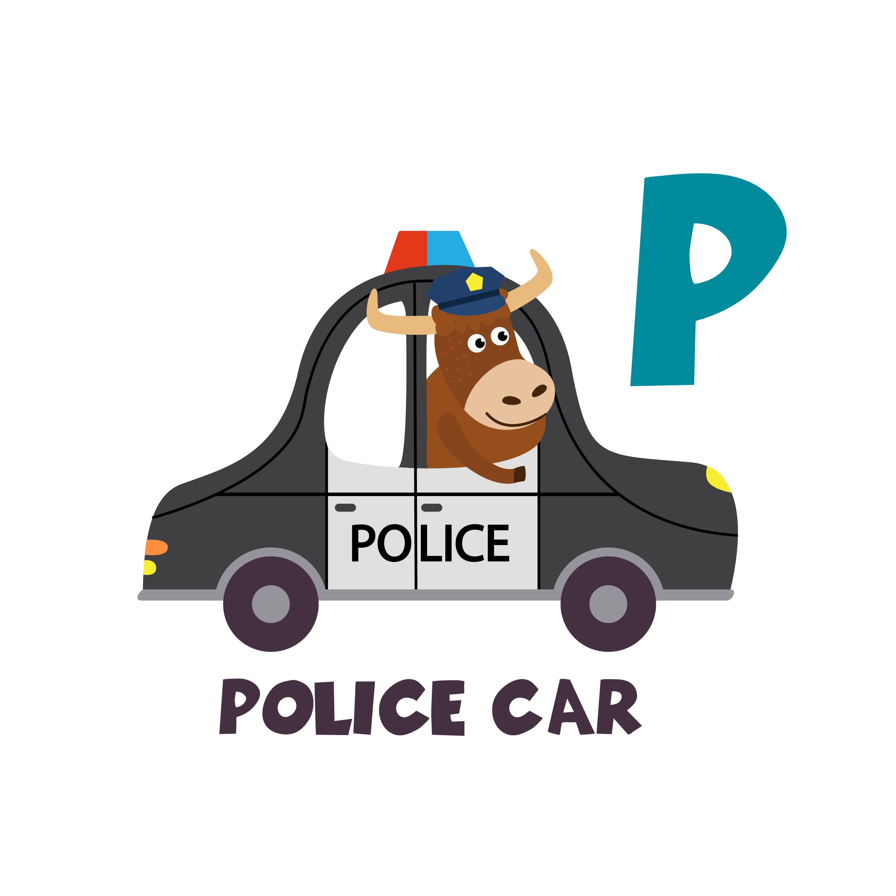 DAYCARE - Multicolored Vinyl Police Car Patrol Ox Cattle Bull Animal ...