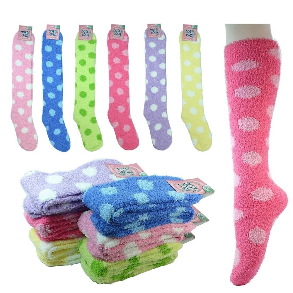 LOT 12 Pairs of Long Solid Color Thick & Cozy Fuzzy Slipper Socks Size ...