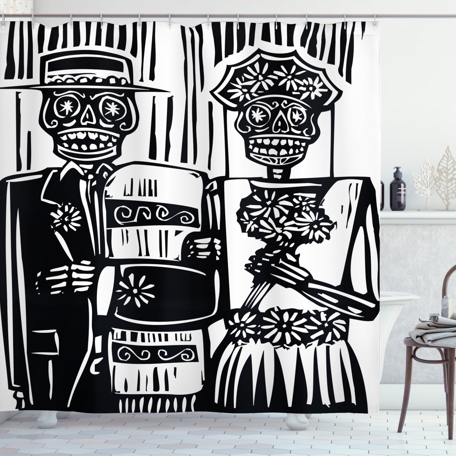 Ambesonne Day of the Dead Shower Curtain, Bride and Groom, 69"Wx84"L ...