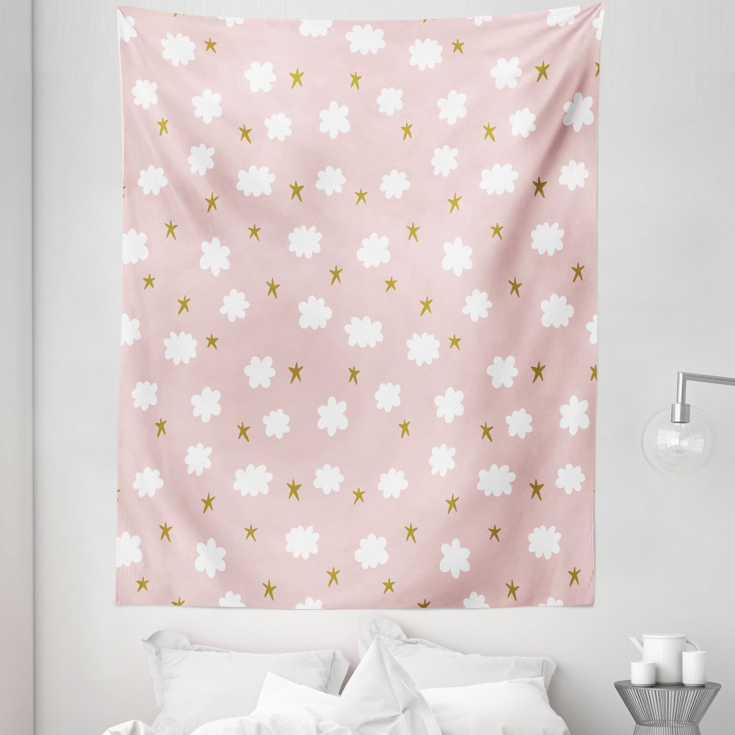Cartoon Tapestry, Stars and Clouds Design Vintage Sketch Style ...
