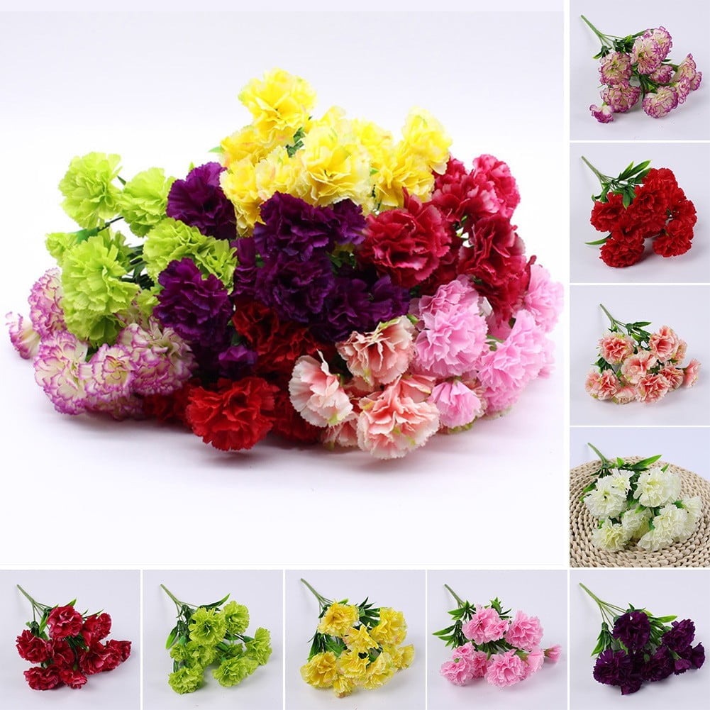 Gerich 11 Heads Artificial Carnation Flower Realistic Fake Silk ...