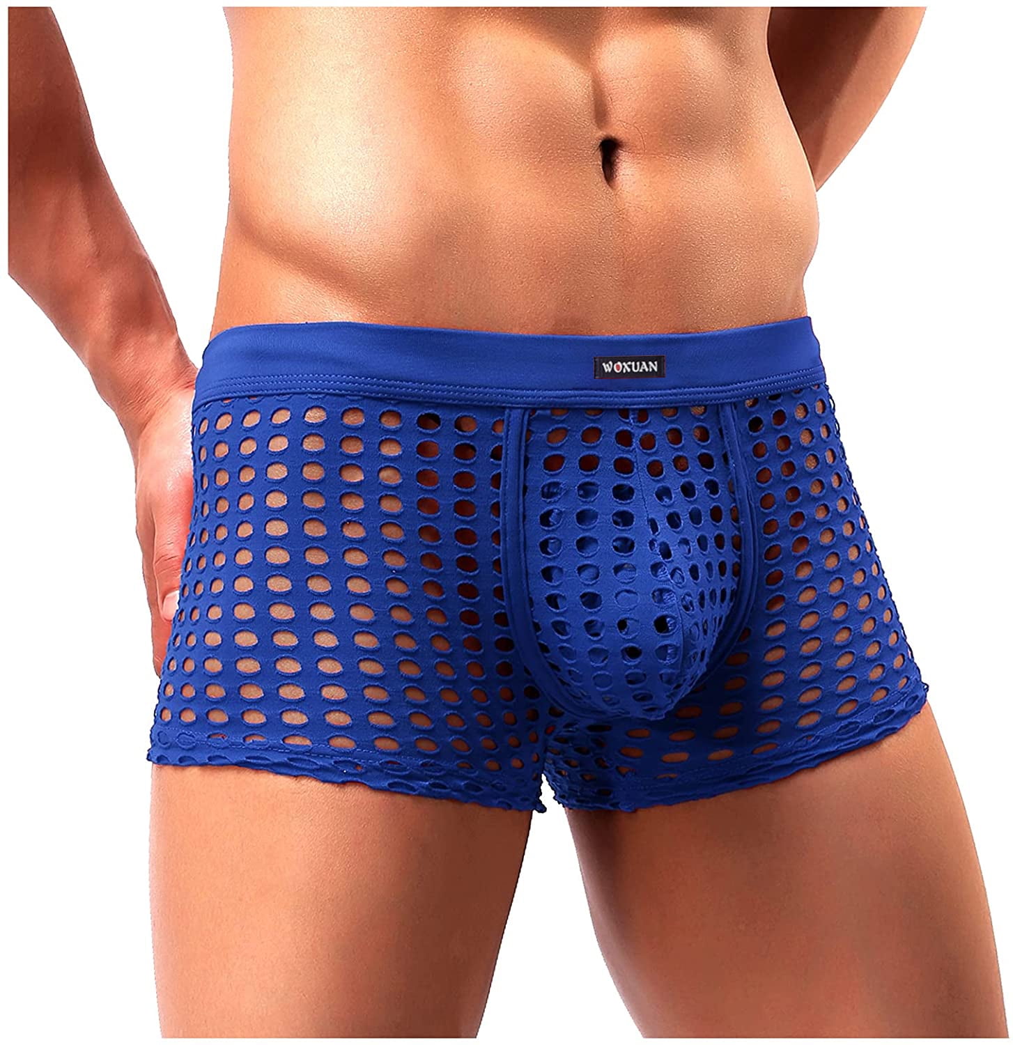 Mizok Mens Breathable Mesh Underwear Sexy Boxer Briefs Trunks Royal