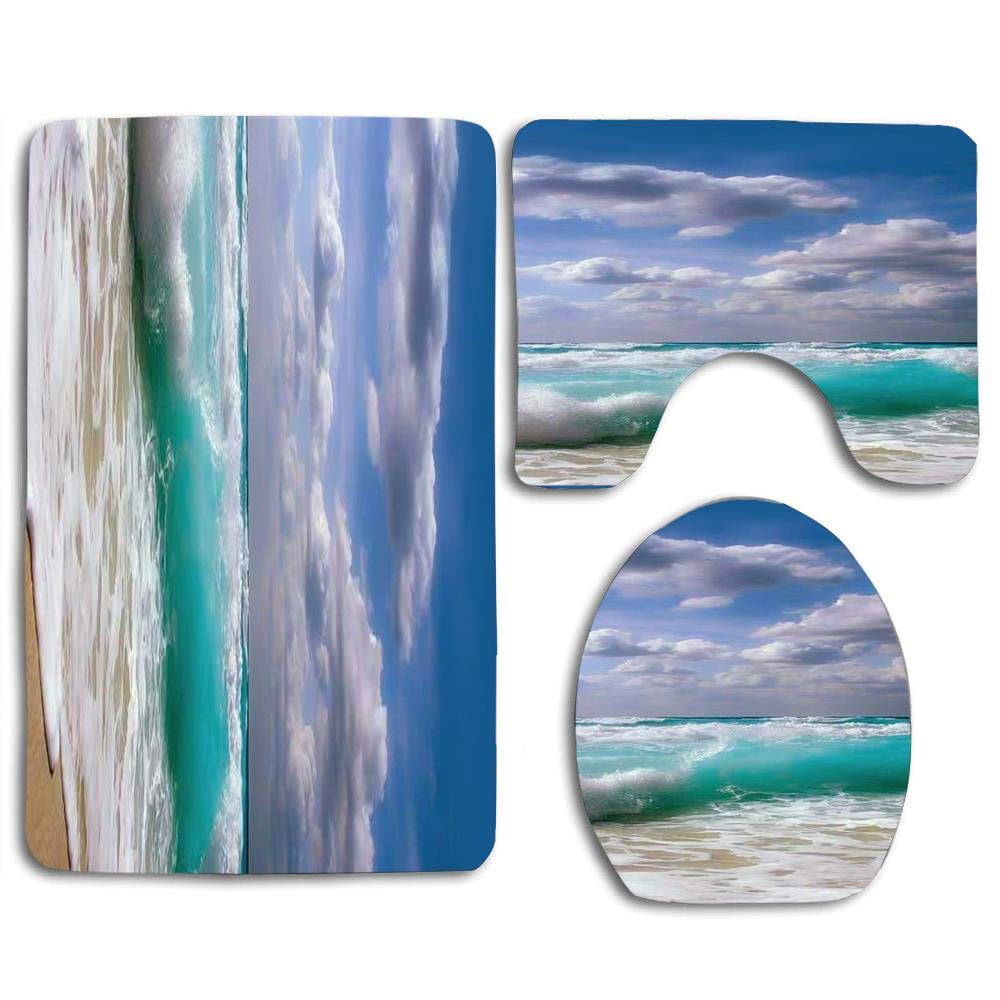 Click here for Jsdart Blue Waves 3 Piece Bathroom Rugs Set Bath R... prices