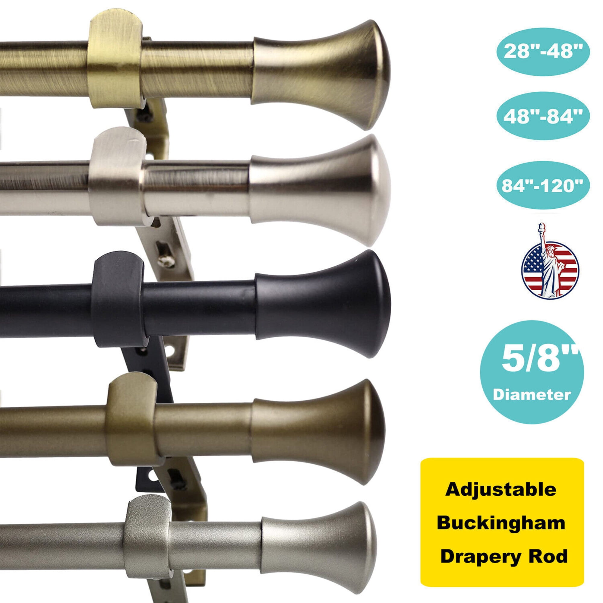 FOCUSSEXY 5/8" Adjustable Buckingham Drapery Rod 28"-48"/ 48"-84"/ 84 ...