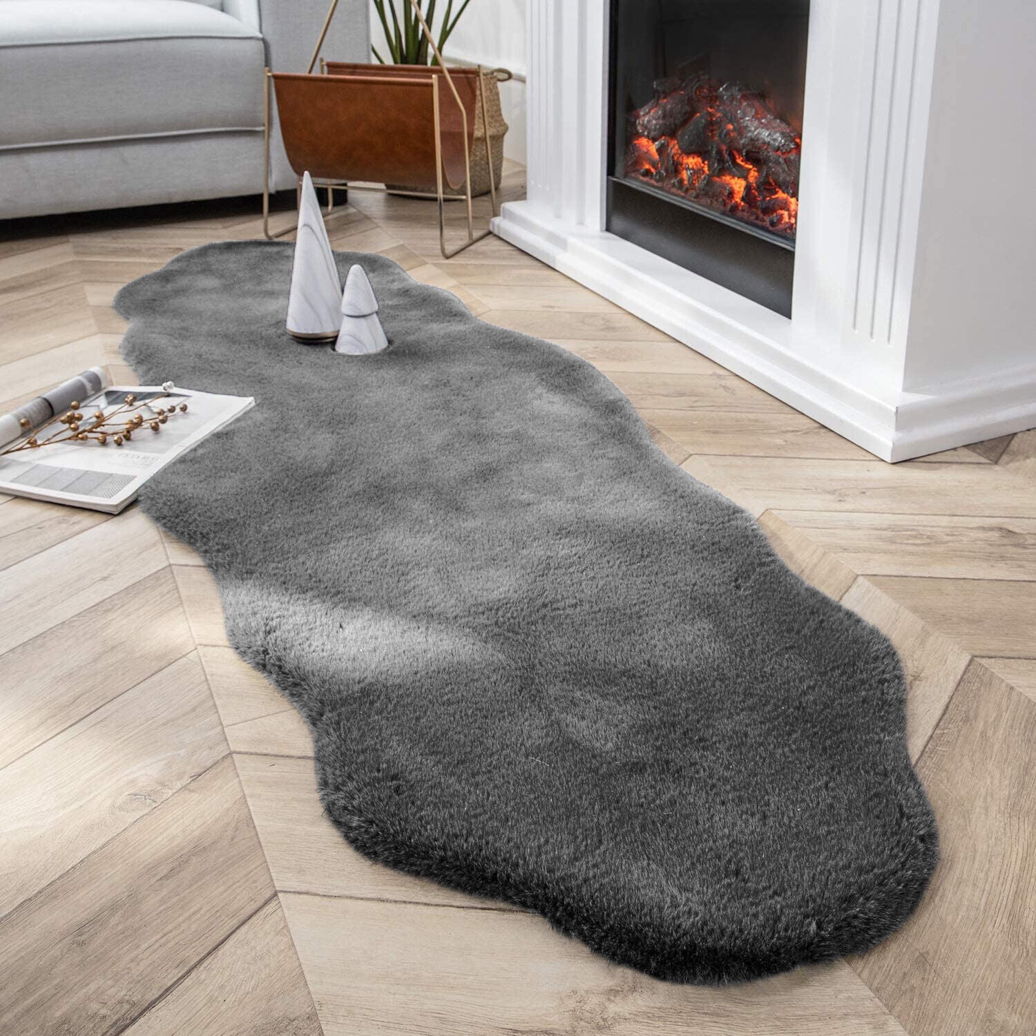 Grey 2x3 Feet Faux Rabbit Fur Fuzzy Soft Fluffy Plush Cozy Shaggy Area ...