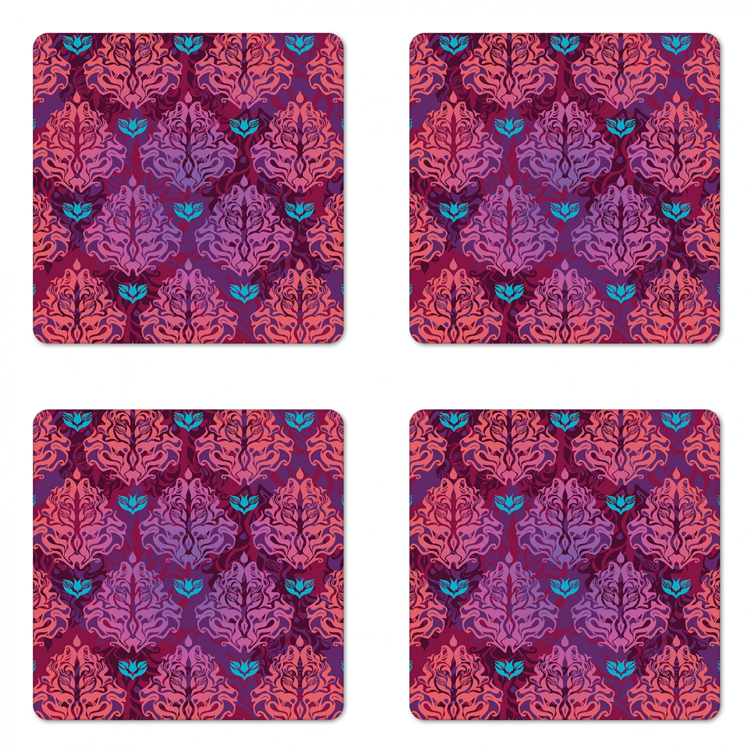 Grunge Coaster Set of 4, Abstract Nature Inspired Lilac Pattern Vintage ...