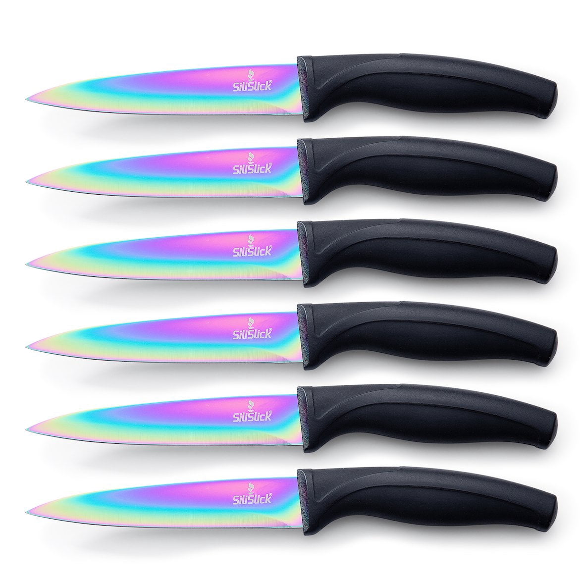 SiliSlick Steak Knife Set - Iridescent/Rainbow Titanium Coated ...