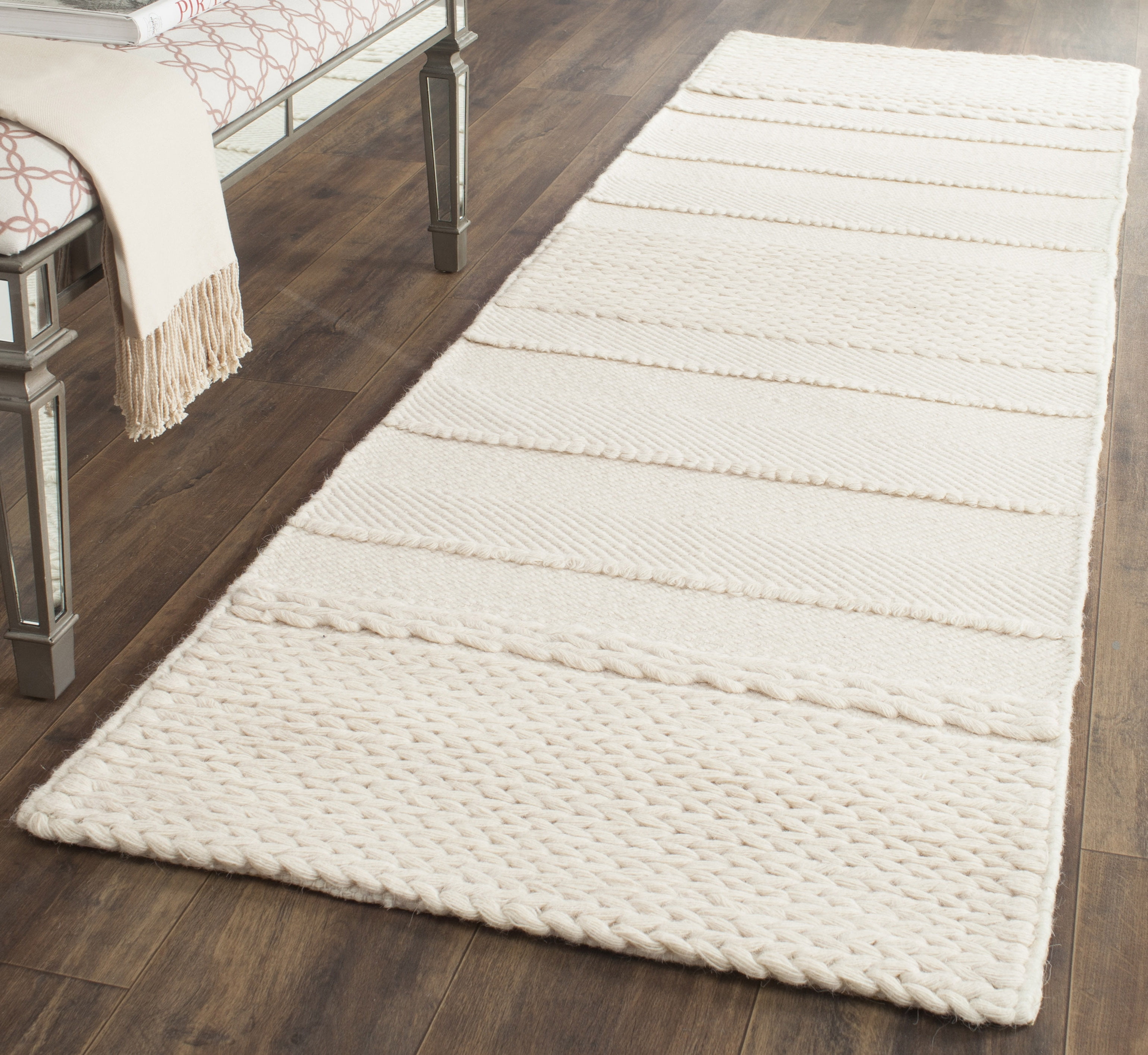 SAFAVIEH Natura Avery Solid Striped Braided Wool Runner Rug, Natural, 2 ...
