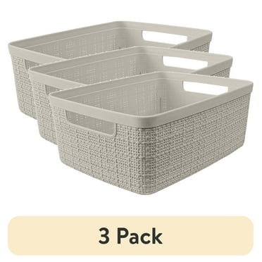 Curver Jute Basket Medium, Resin Plastic Storage Bin, Cool Grey, 4 Pack ...