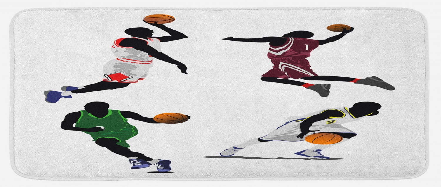 Sports Kitchen Mat, Basketball Players Dribbling Dunking Floater ...