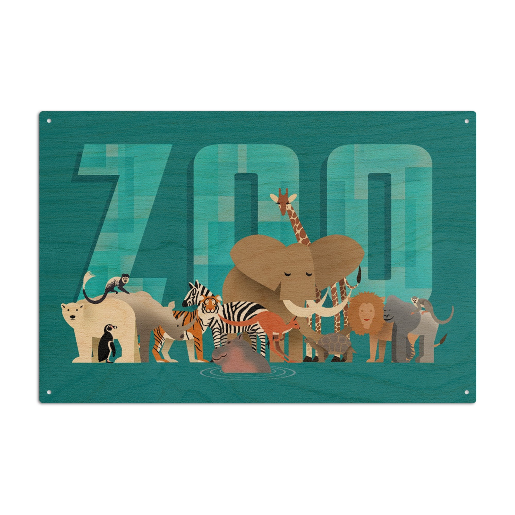 Zoo Animals, Cutout Birch Wood Wall Sign (6x9 Rustic Home Decor, Ready ...