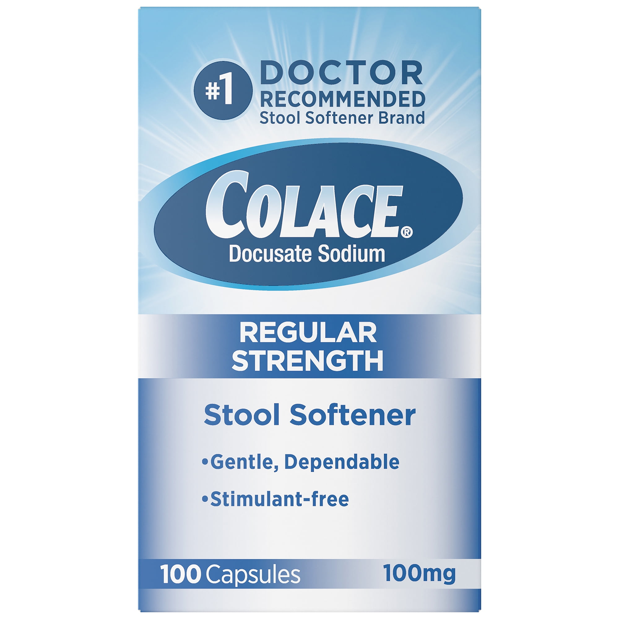 Colace Regular Strength Stool Softener Capsules, 100 mg, 100 Ct ...
