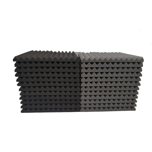 24 Black & Gray Pack Acoustic Foam Tiles Wall Record Studio Soundproof ...