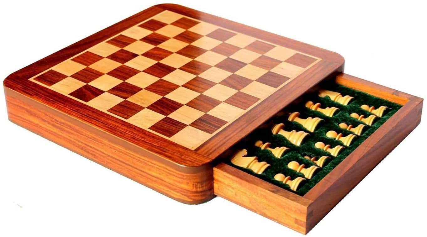 eDivine Wooden Magnetic Classic Square with Drawer Chess Board 25.3cm x ...