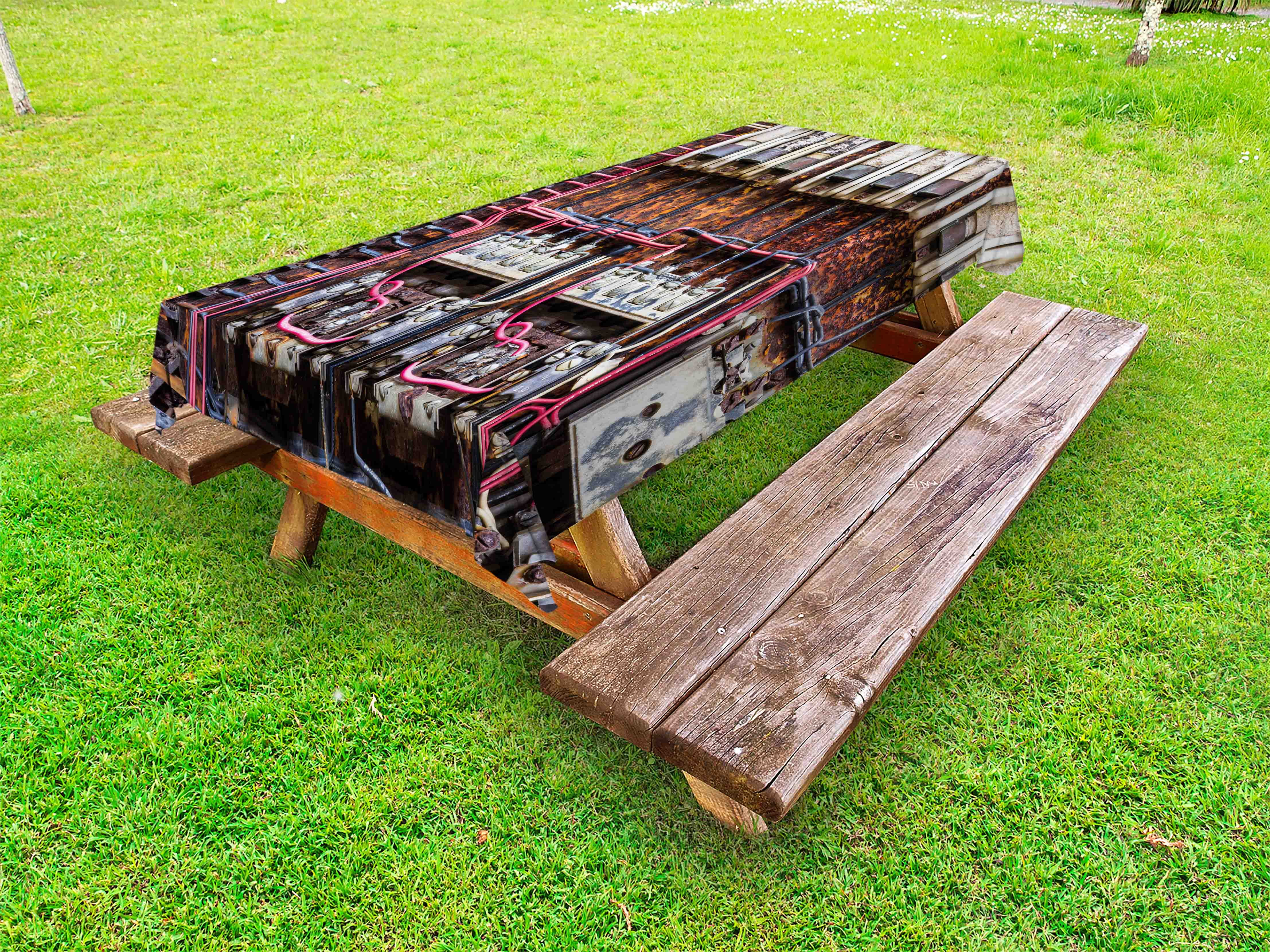 Wire Outdoor Tablecloth, Old Rusted Electrical Panel with Fuses and ...