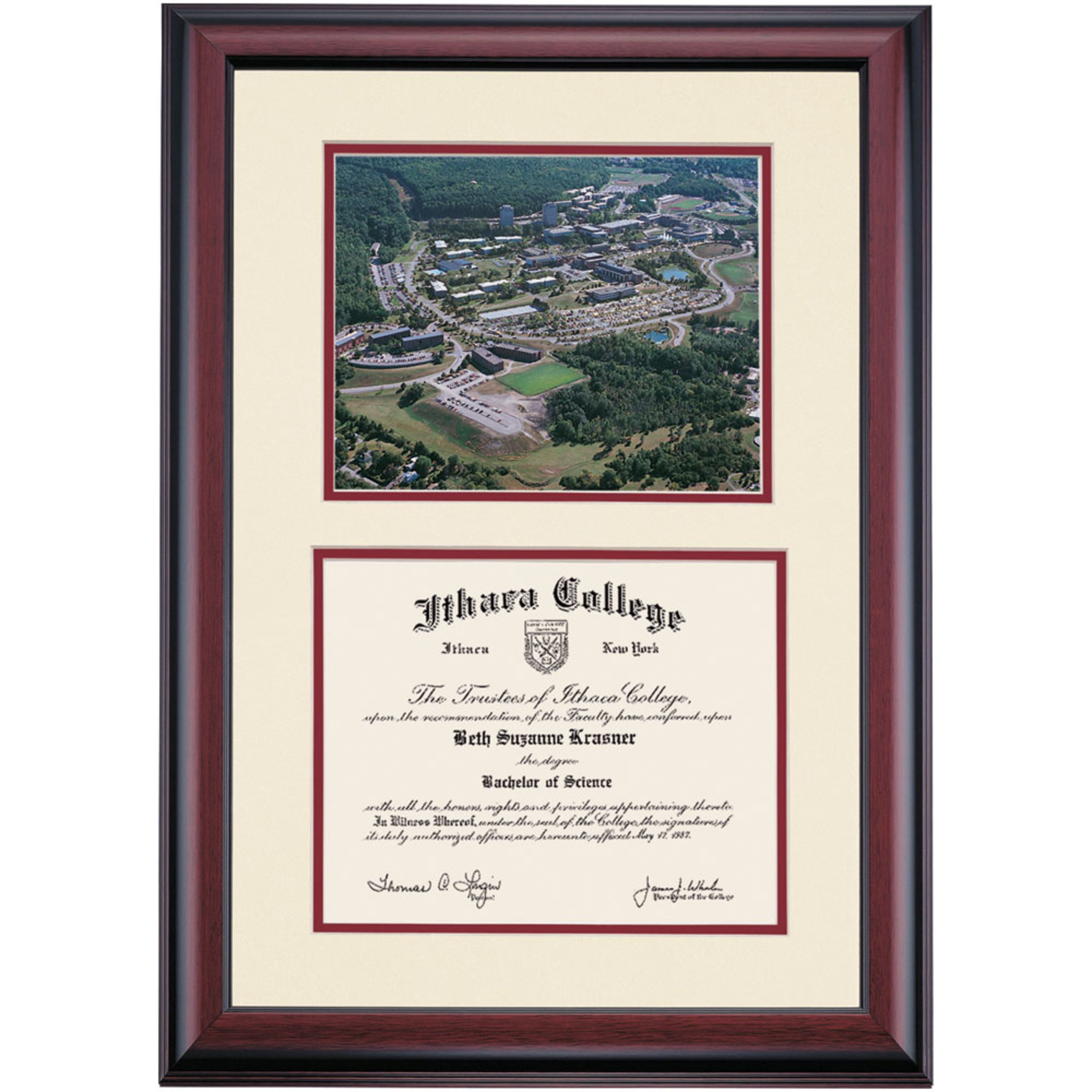 OCM Diploma Frame for Ithaca College, Ivory/Maroon Mat with Aerial View ...